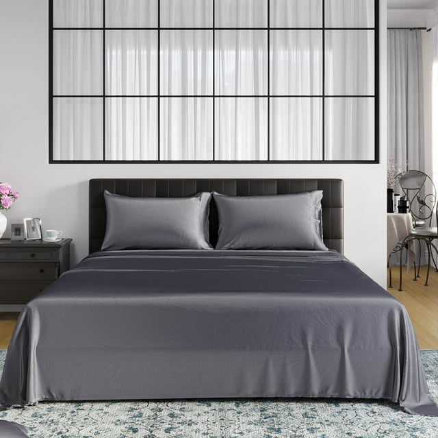 MLILY Ego 100% Viscose Bamboo Bed Sheets Set, Queen, Dark Gray, Wrinkle ...