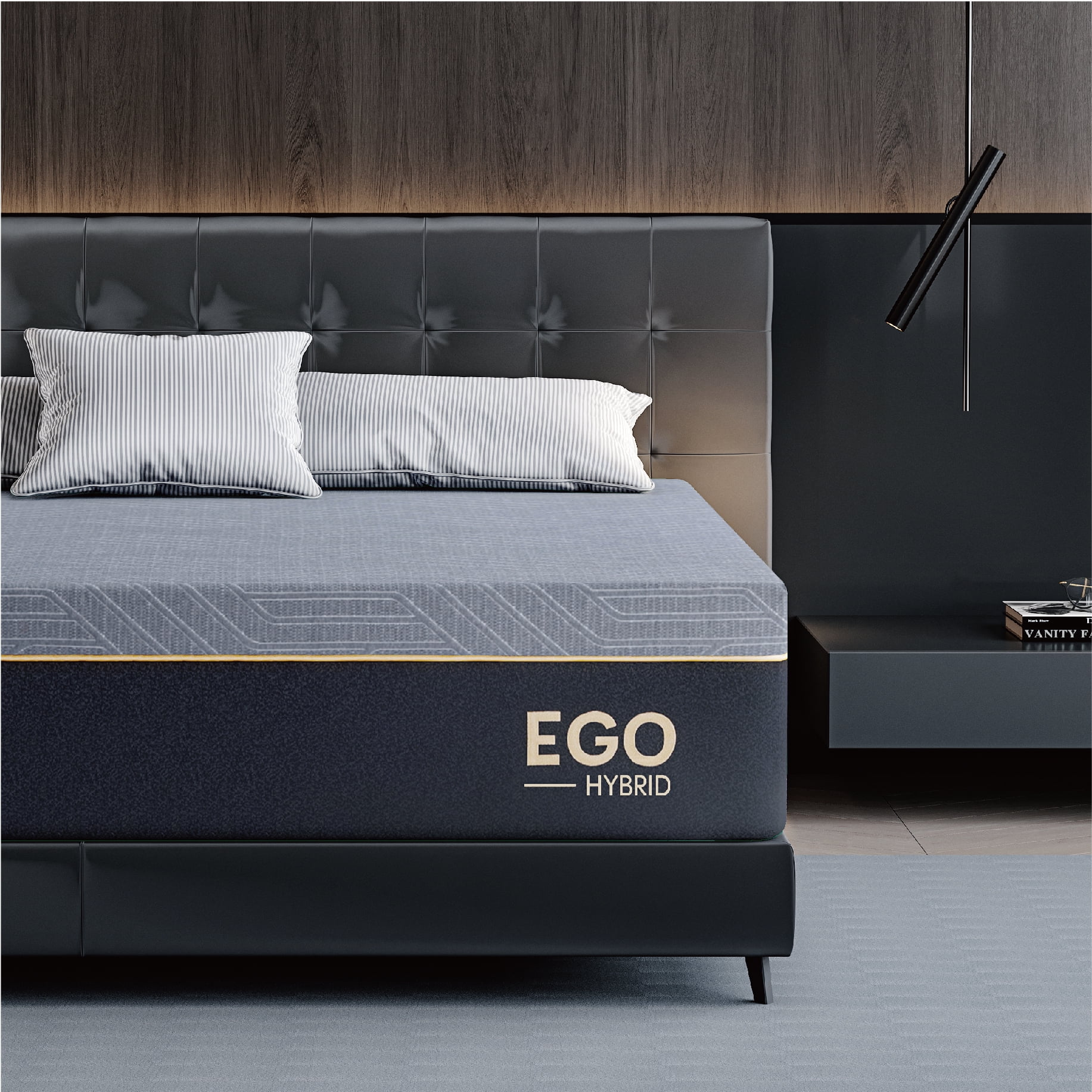 MLILY Ego Black 12 inch Cooling Gel Hybrid Mattress, Queen Size Memory ...