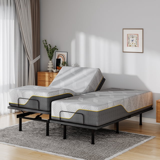 MLILY Split King Adjustable Bed Frame and 14 inch Memory Foam Mattress ...