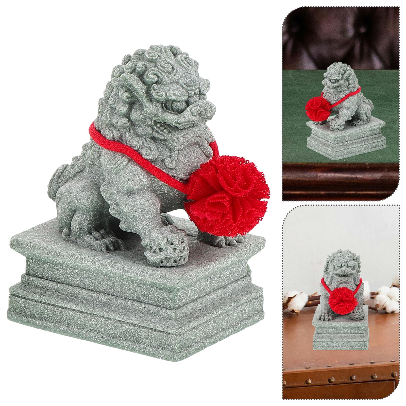 MLINS 1 Pair of Miniature Chinese Stone Lion Wearing Flower Decor ...