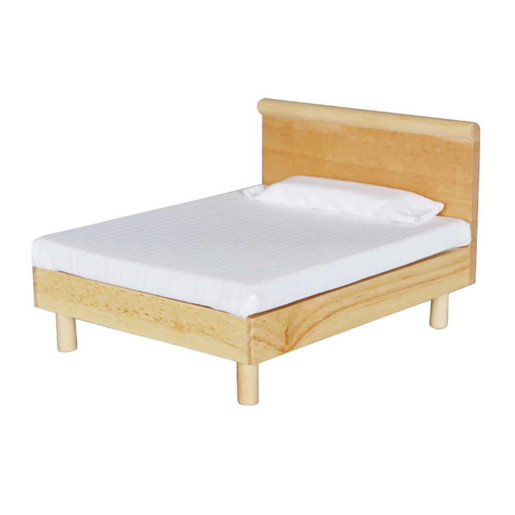 MLINS 1 Pc Oak Mini Bed with Pillow Miniature Double Bed Dollhouse Accessory - Walmart.com