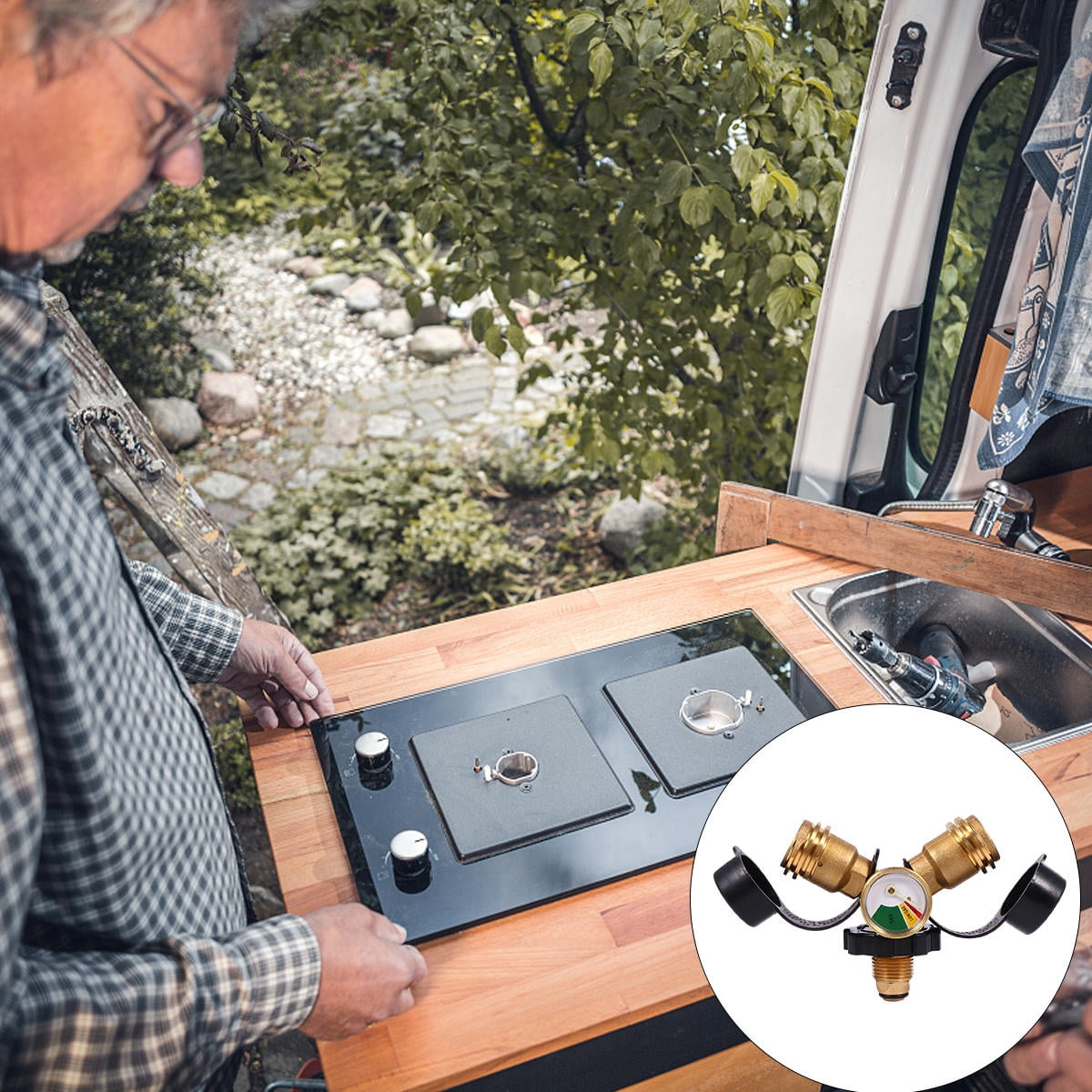 MLINS 1 Pc Propane Y Splitter Tee Adapter with Tank Gauge Level ...