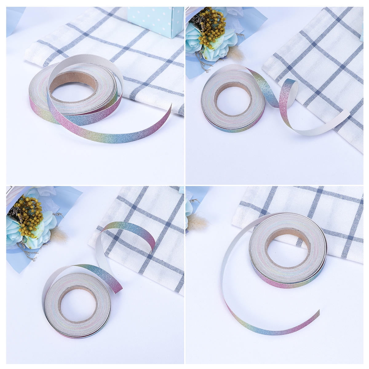 MLINS 1 Roll Thin Colored Ribbon Gradient Rainbow Pu For Sewing And ...