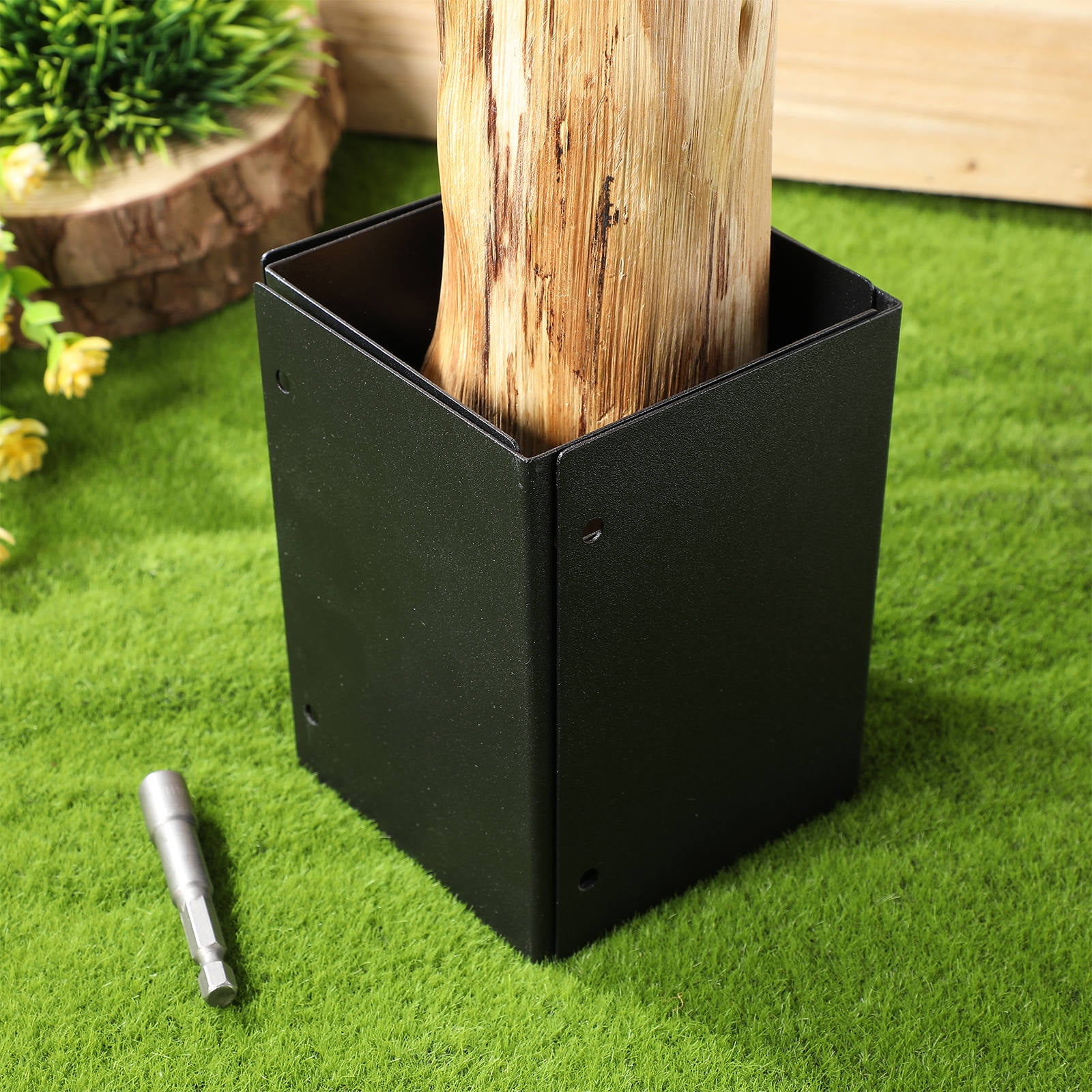 MLINS Black Metal Fence Post Protector Kit Adjustable for Mailboxes and ...