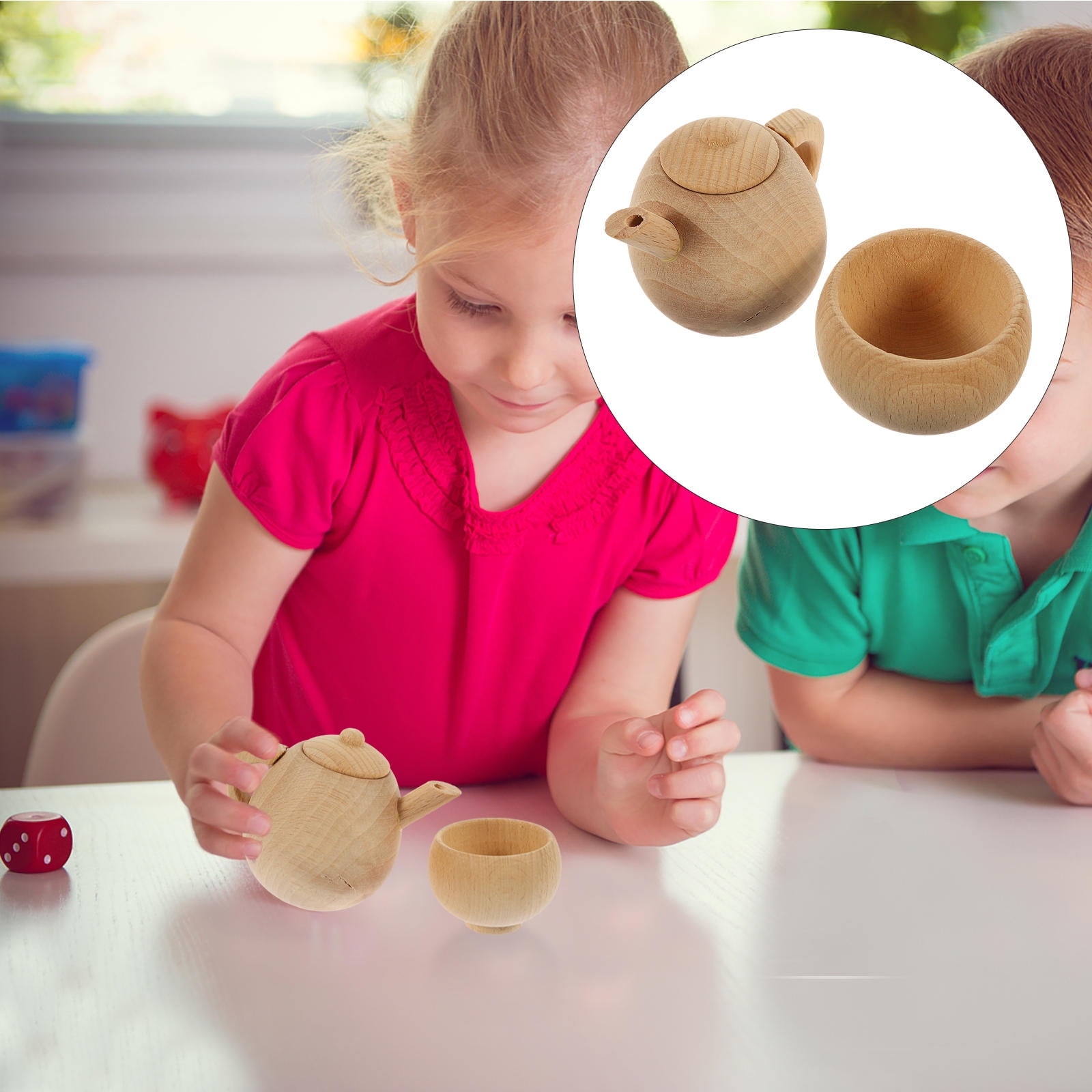 MLINS 1 Set Khaki Wood Miniature Tea Set Toy for Children Ages 1-6 ...