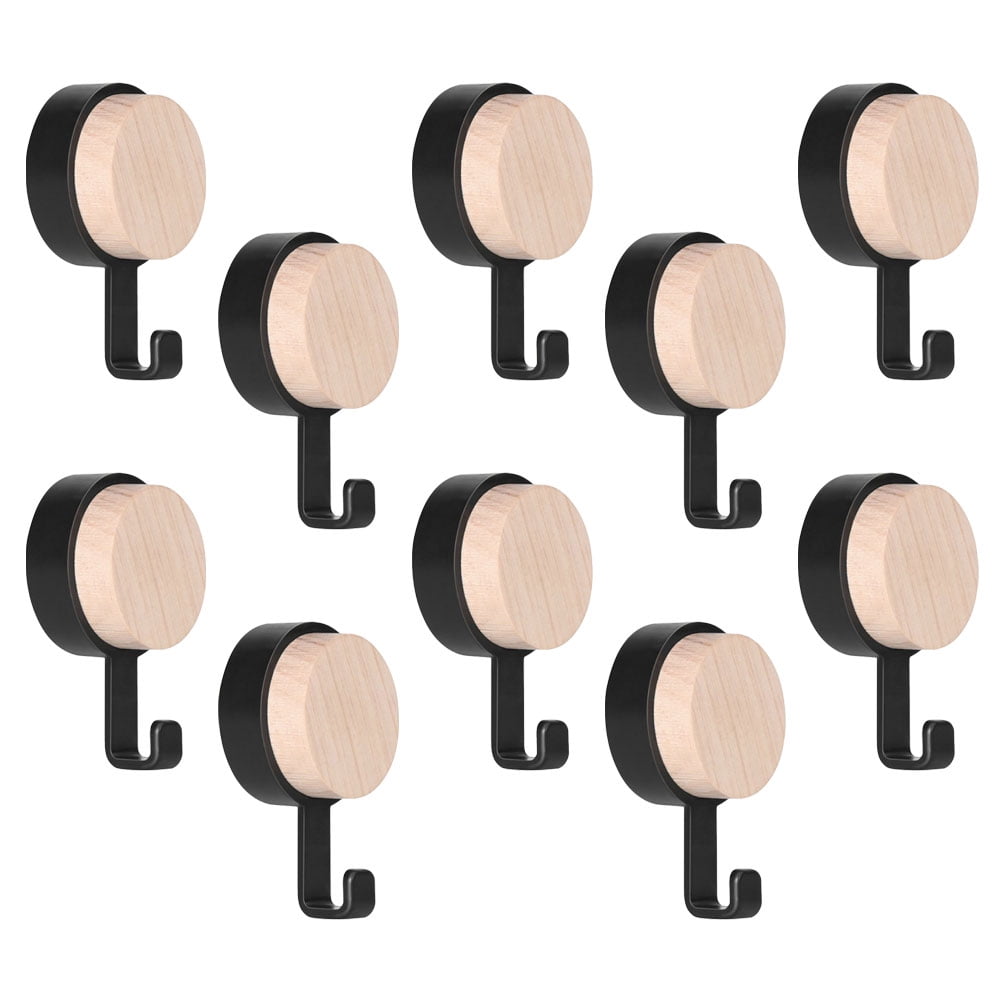 MLINS 10 Pcs Seamless Hook Wooden Round Hook Bedroom Hook 6.4x4cm Black ...