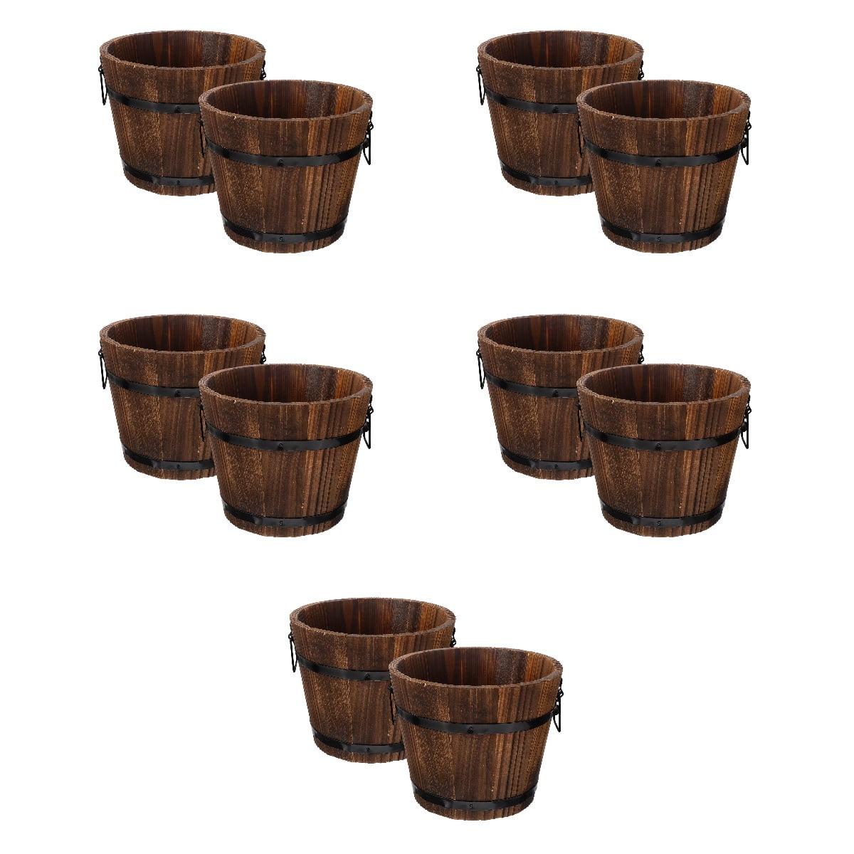 MLINS 10 Pcs Wooden Barrels Bucket with Handle Rustic Flower Planter ...