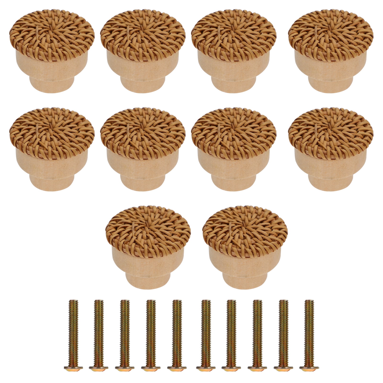 MLINS 10 Pcs Wooden Handle Ratchet Shell Door Drawer Knobs Rattan Suits ...