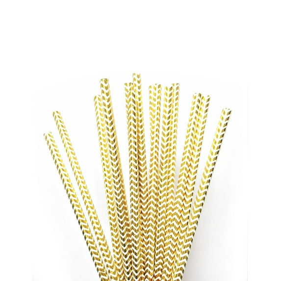 MLINS 100 PCS Gold And White Paper Straws with Star Strip Dot Wave ...