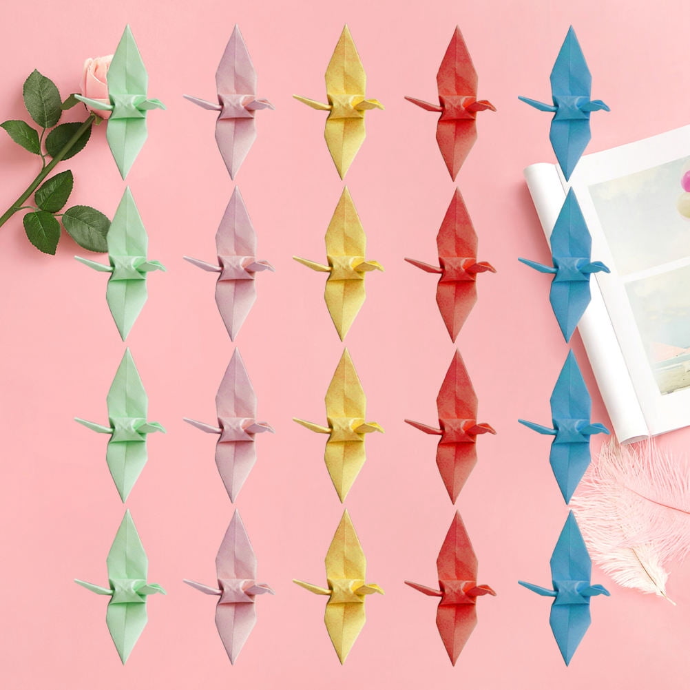 MLINS 100 Pcs Origami Crane DIY Paper Folding Colored Dining Supplies ...