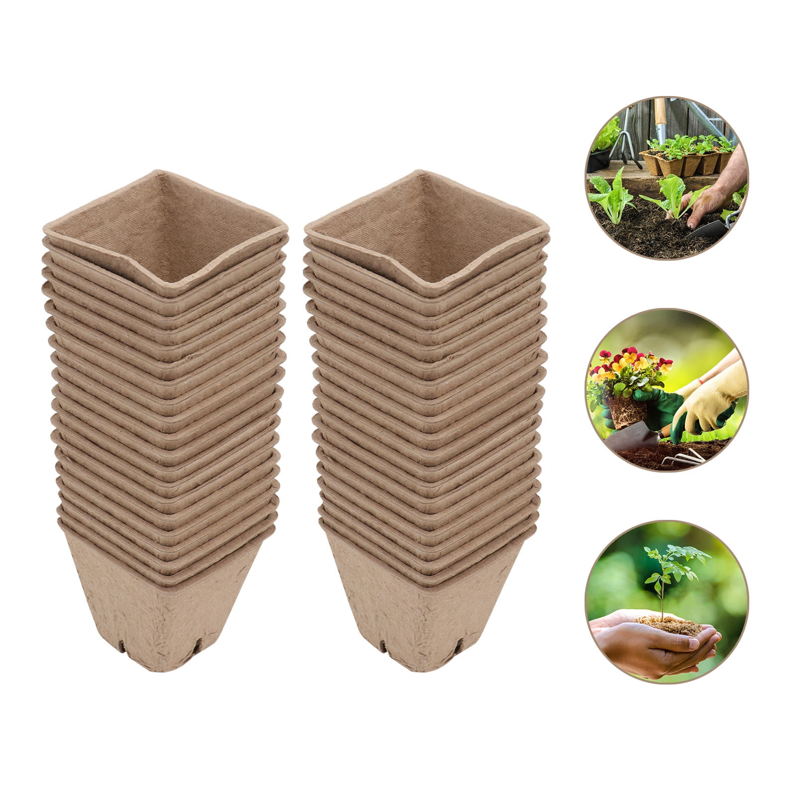 MLINS 100 Planting Cups Set With 20 Labels Khaki Square Pulp for Home ...