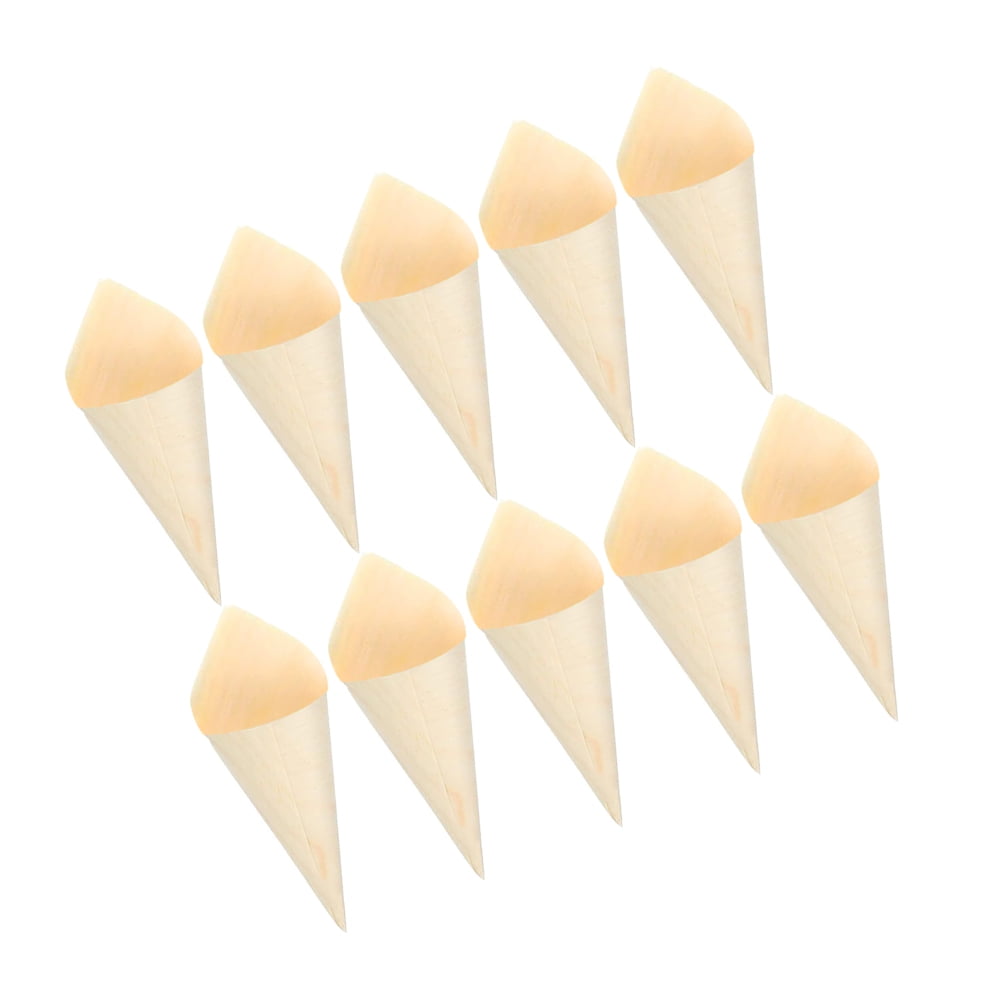 MLINS 100pcs Wooden Food Cones Disposable Ice Cream Cones Food Holders ...