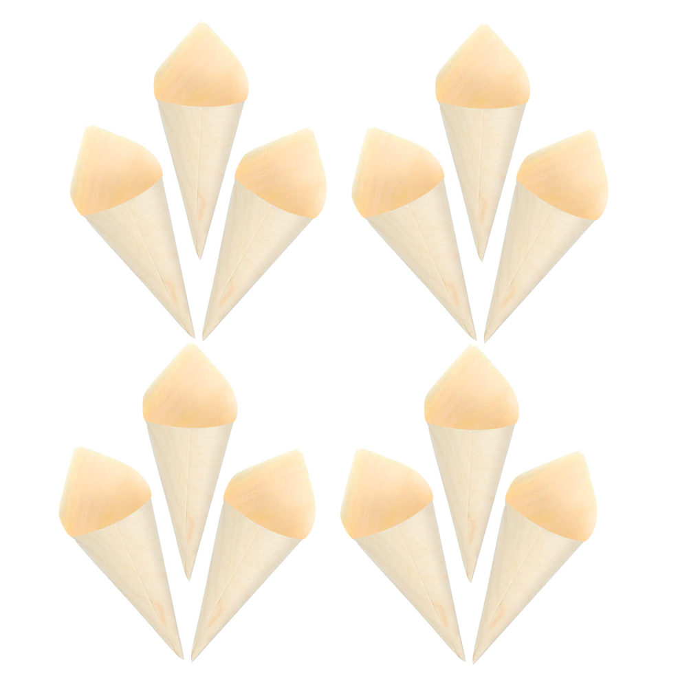 MLINS 100pcs Wooden Ice Cream Cones Disposable Wooden Food Cones Wood ...
