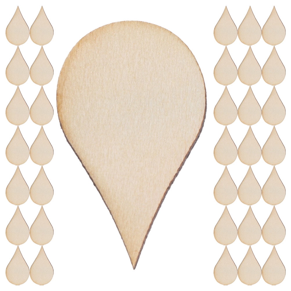 MLINS 100pcs Wooden Teardrop Shape Cutouts Natural Unfinished Wood ...