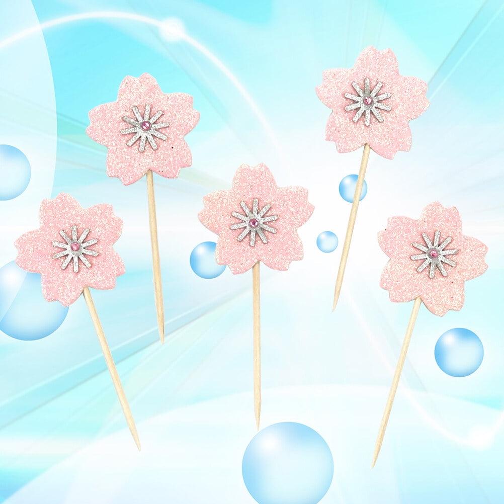 MLINS 10pcs Cherry Blossoms Cake and Cupcake Toothpick Toppers Fresh ...