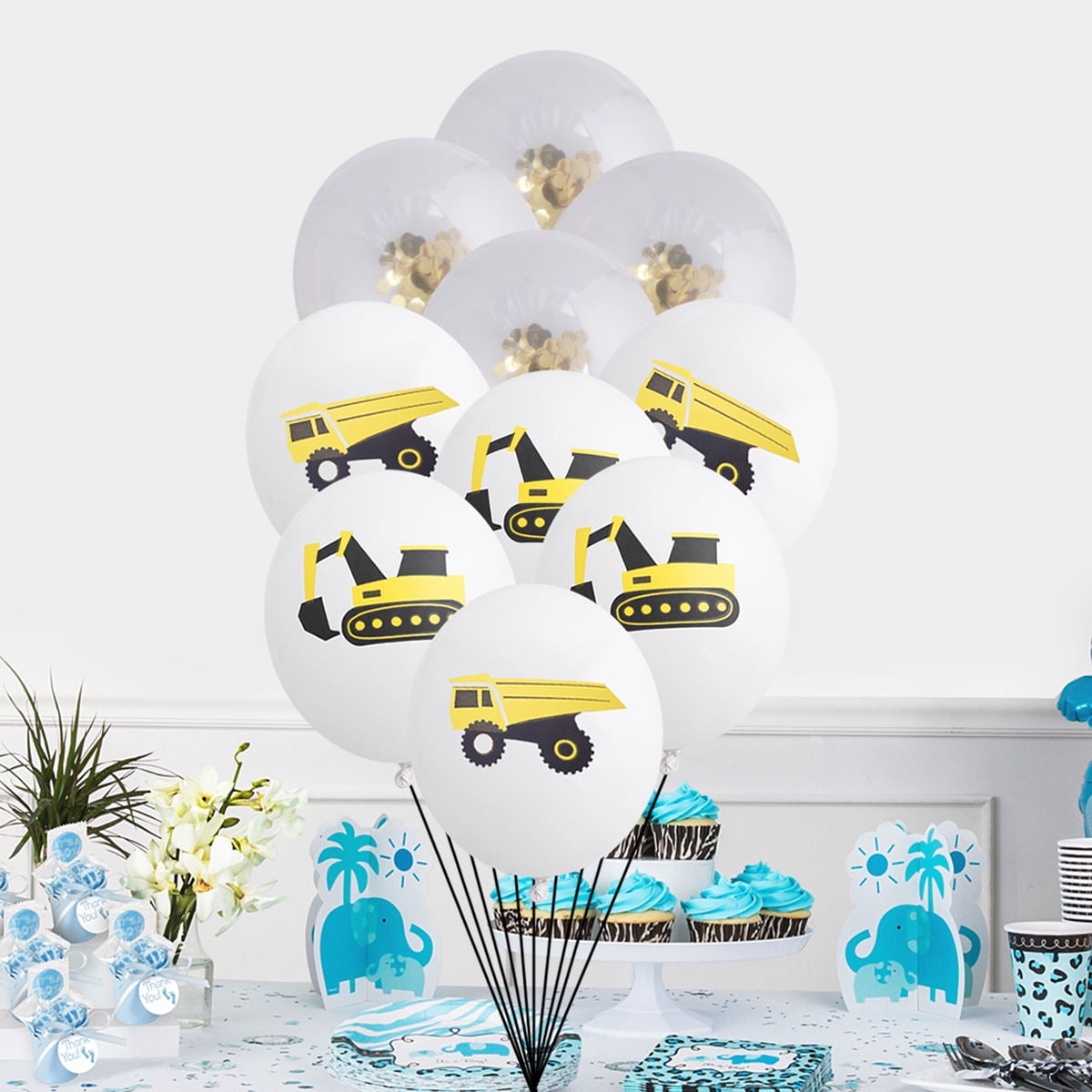 MLINS 12 Inch Digger Printed Latex Balloons Sequins Balloons Set with ...