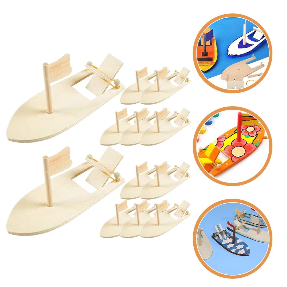 MLINS 12 Pcs Boat Craft Wooden Sailing Material Package Kids Craft Kit ...