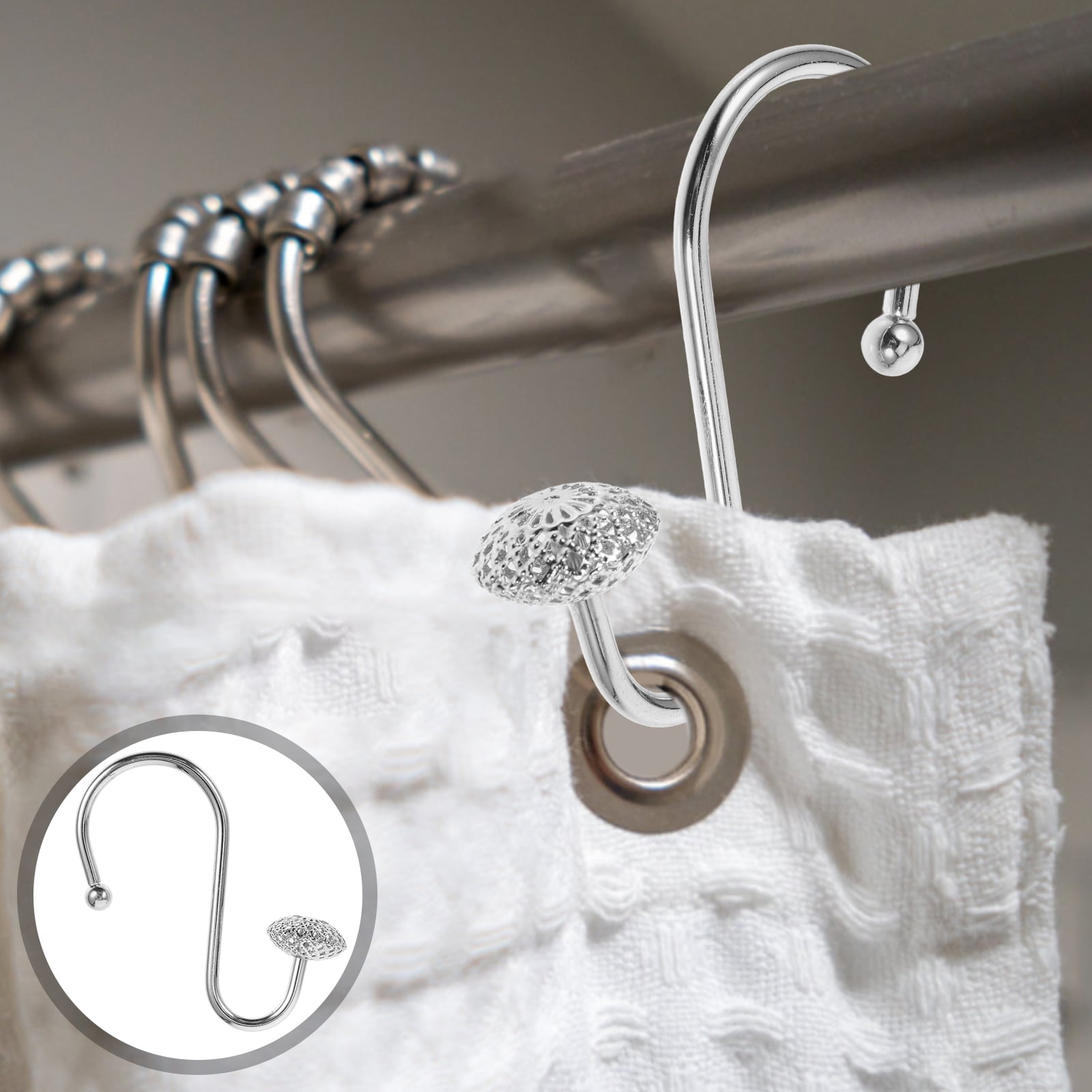 MLINS 12 Pcs Creative Shaped Hooks for Bathroom Curtains Shower Silver ...
