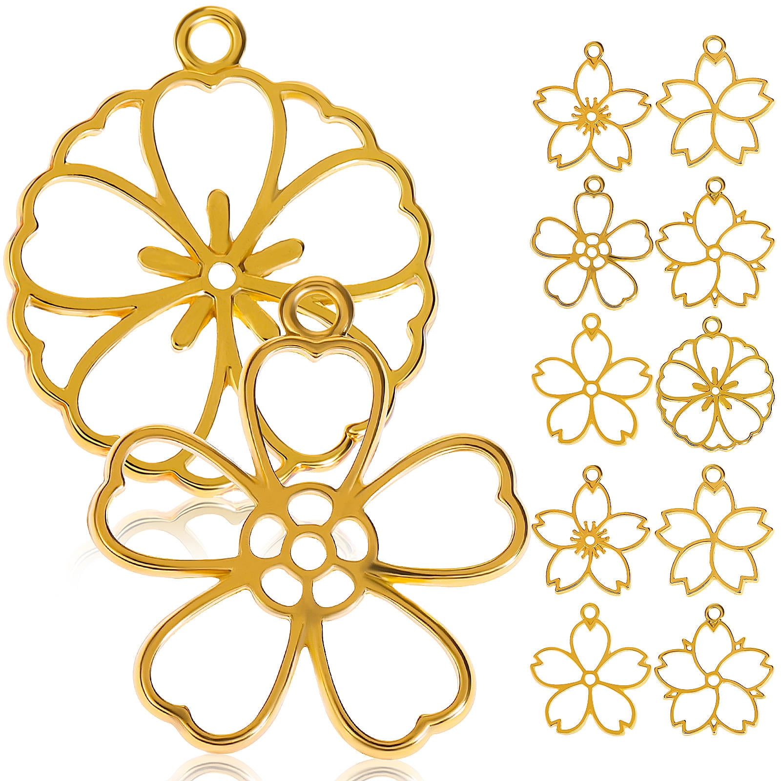 MLINS 12 Pcs Golden Flower Charms for Jewelry Making Alloy Frame ...