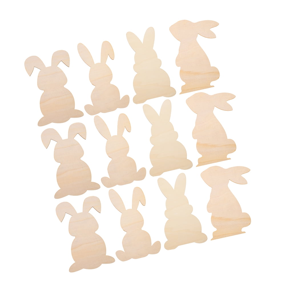 MLINS 12pcs Easter Wood Bunny Cutout Unfinished Rabbit Shaped Wooden ...