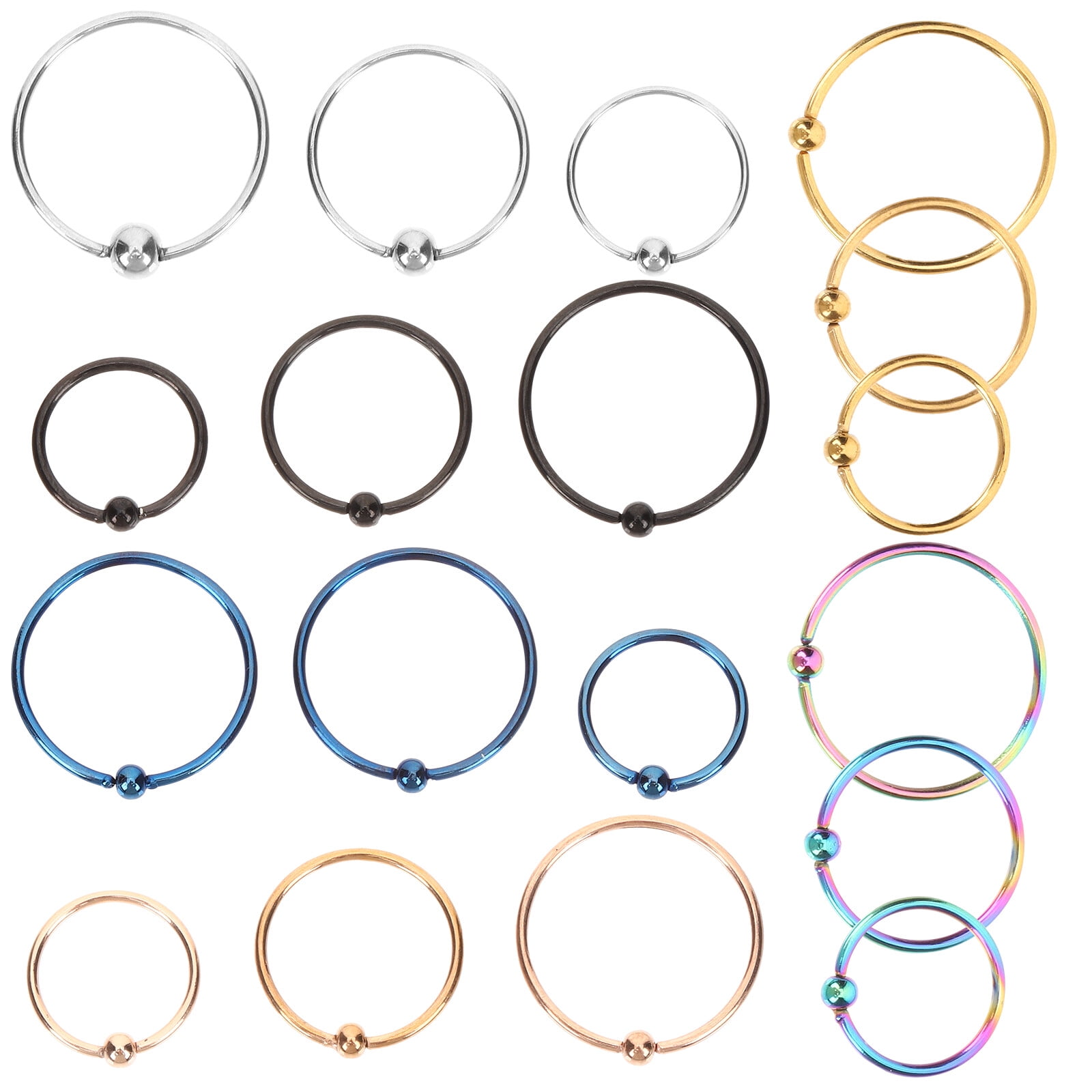 MLINS 18 Pcs Circle Nose Ring Fake Piecings Ear Piercing Rings for Men ...
