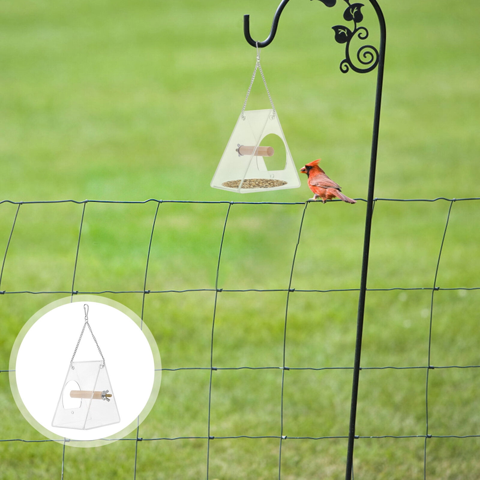 MLINS 1PC Acrylic Bird Feeder Detachable Outdoor Triangle Clear Hanging ...