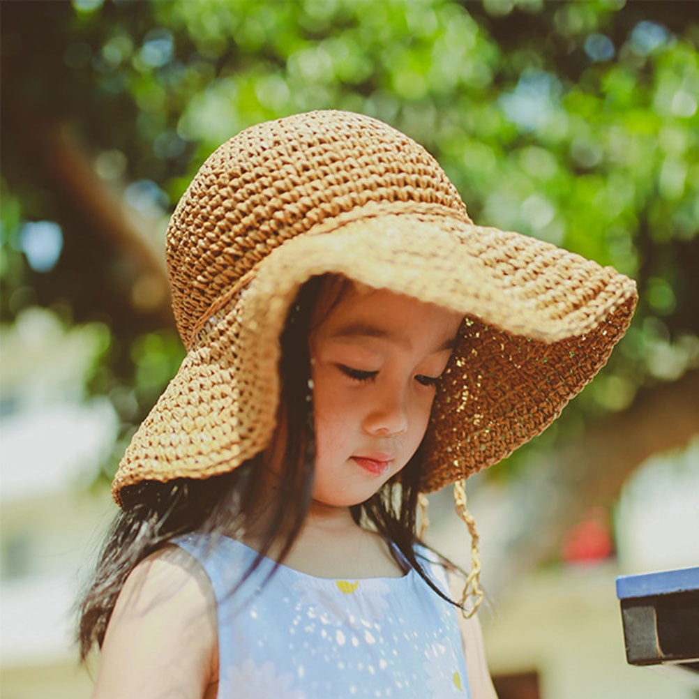 MLINS 1Set Girls Summer Hats Khaki Straw Round Casual For Beach ...