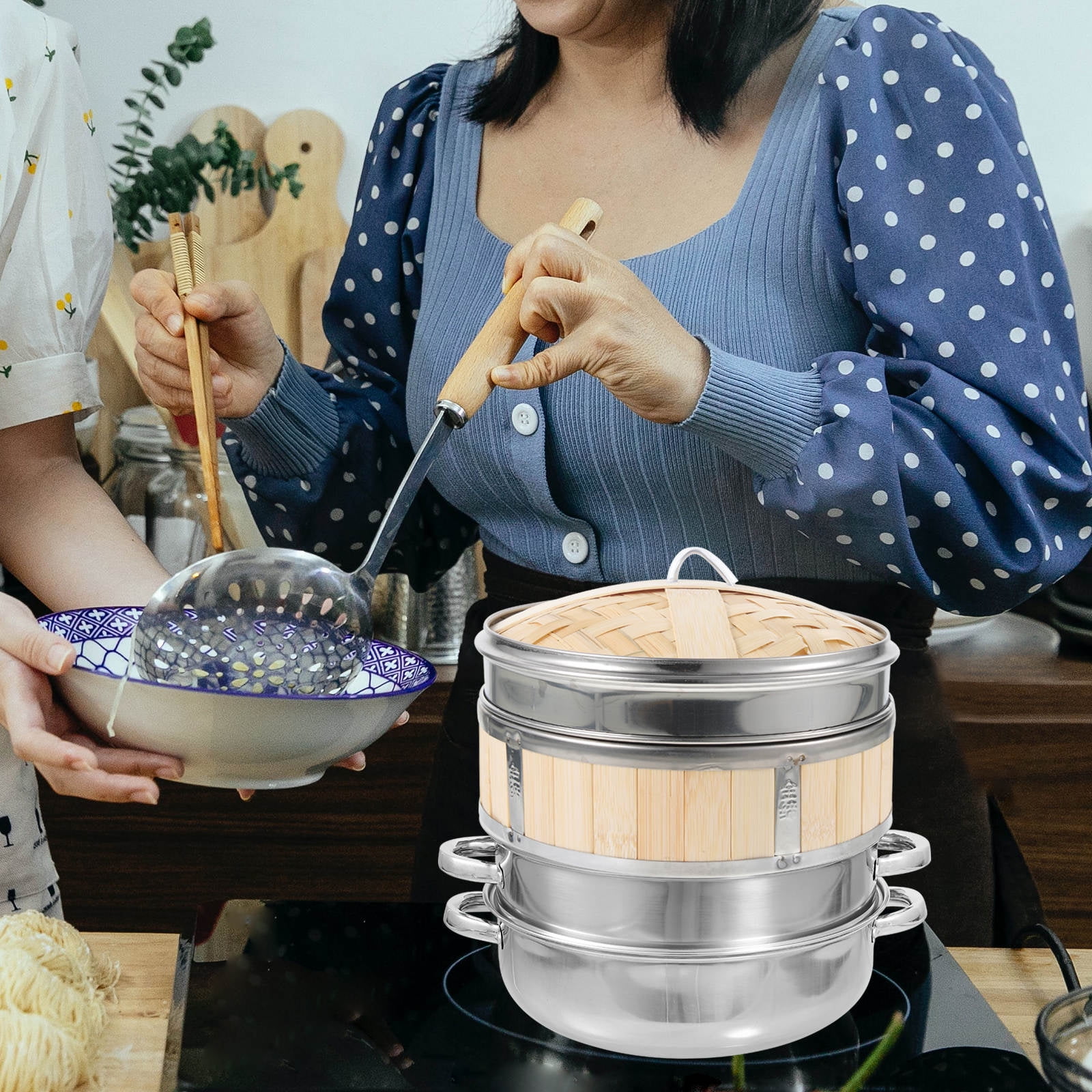 MLINS 1pc Chinese Bamboo Steamer Kitchen Food Steamer with Lid Cooking ...