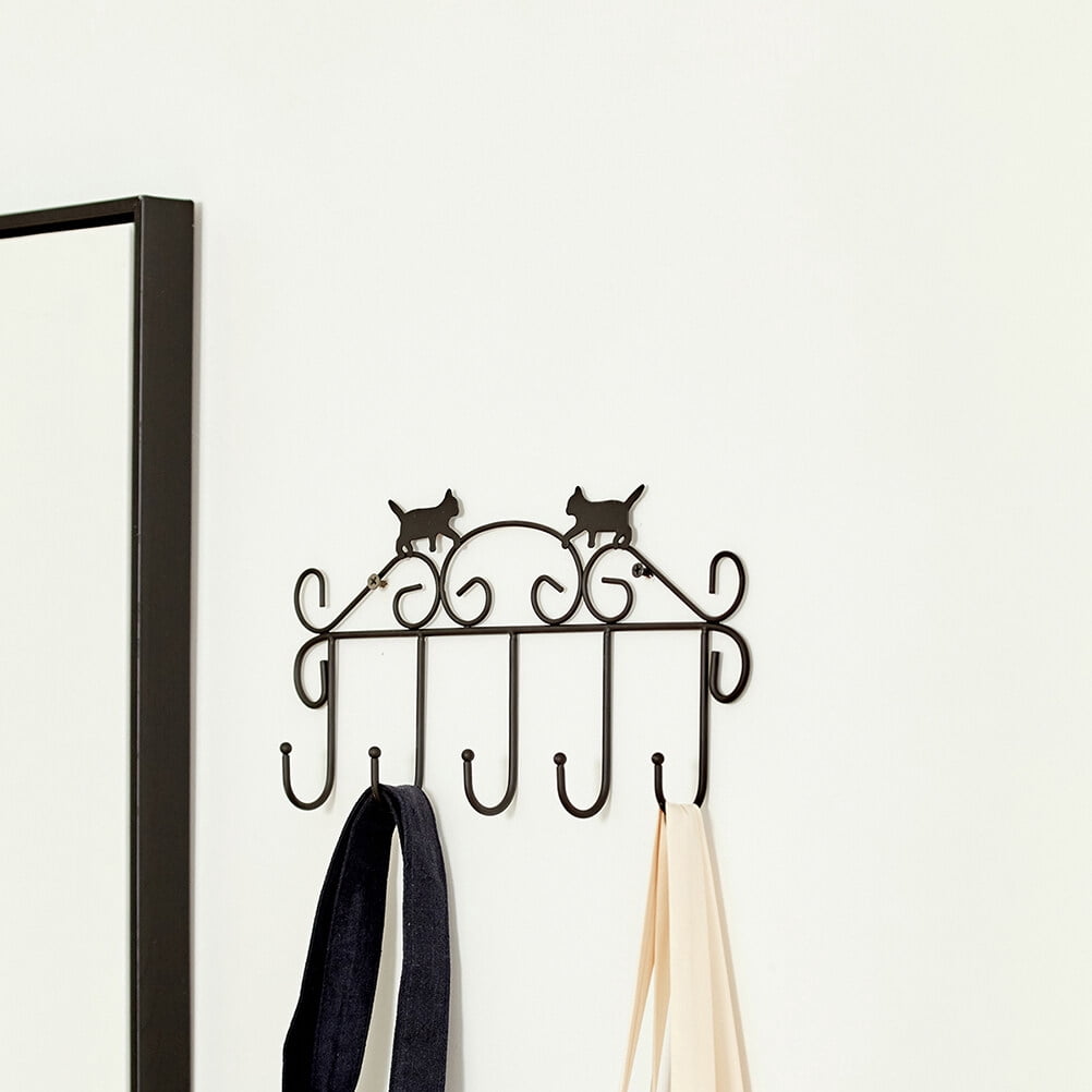 MLINS 1pc Coat Hook Lovely Cat Wall Mounted Hook Black Iron Racks Door ...