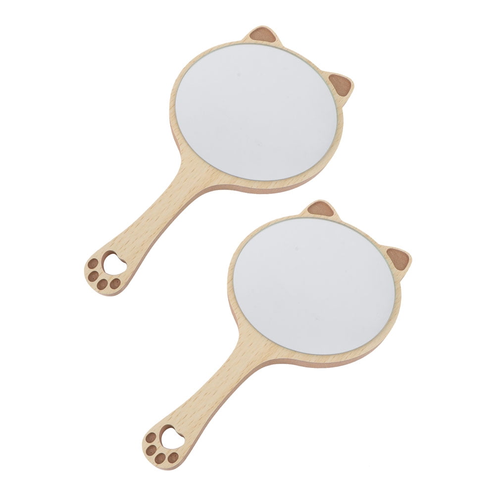 DINHEAROM Handheld Mirrors Light Brown Wood Handle Mirror For Women ...