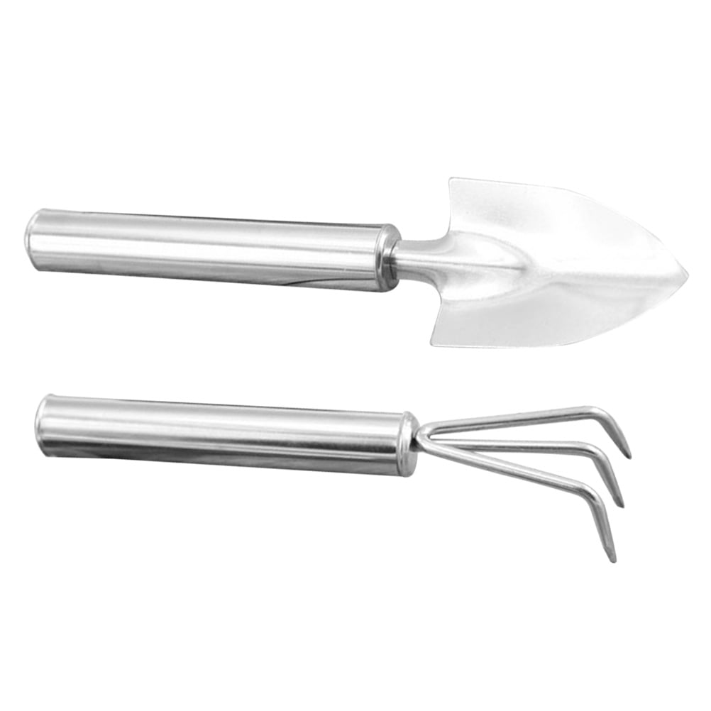 MLINS 2 Pcs Garden Tools Mini Shovel and Rake Trowel Planting Silver ...