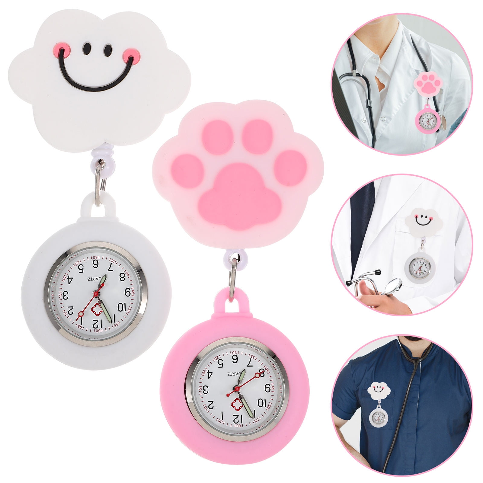 MLINS 2 Pcs Hanging Watch Retractable Pocket Digital Nurse Miss Student ...