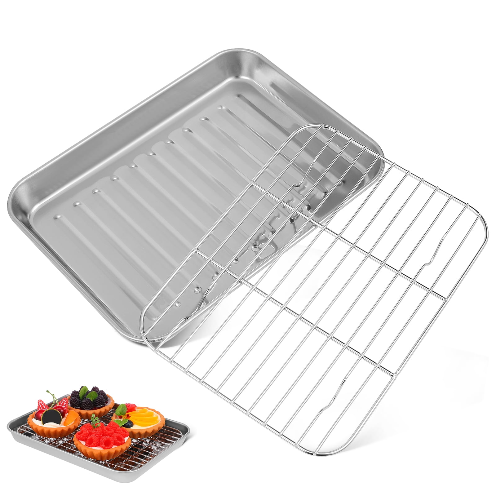 MLINS 2 Sets Baking Trays Baking Sheet With Rack Stainless Steel Baking ...