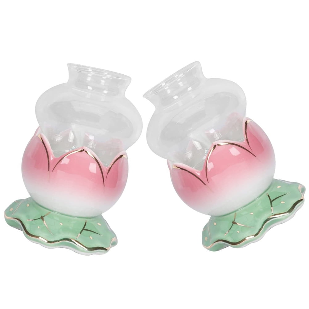 FOMIYES Lotus Oil Lamp Glass Buddha Worship 2 Sets 3.9x2.7in - Walmart.com