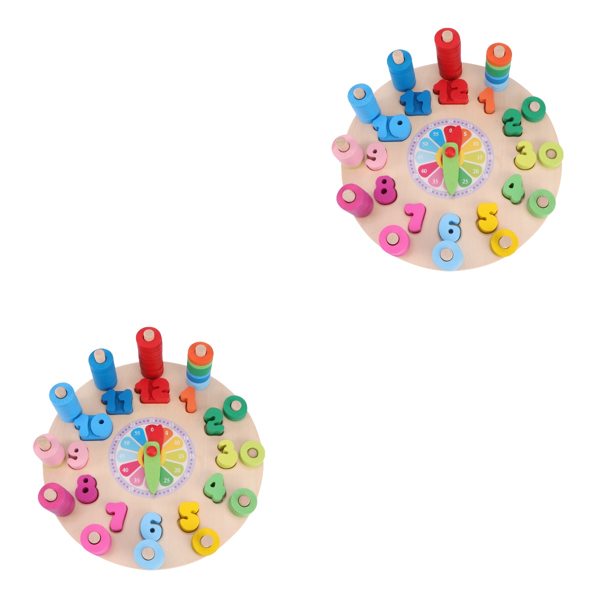 MLINS 2 Sets Colorful Wooden Clock Time 1-12 Numbers Early Learning ...