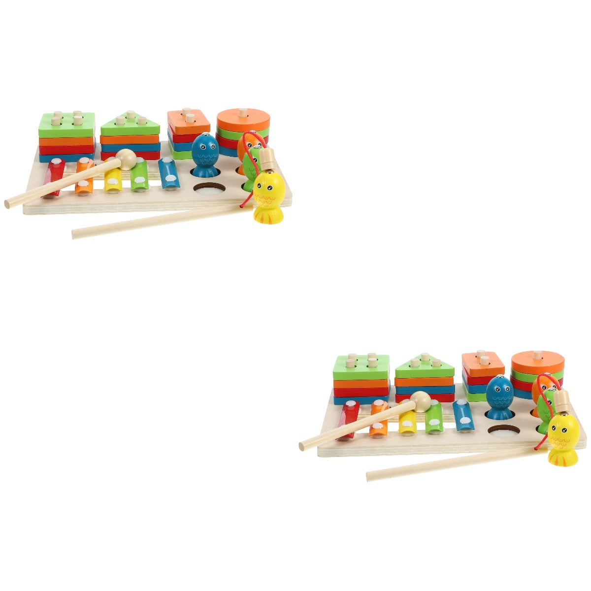 MLINS 2 Sets Toddlers Wooden Stacking Toy Shape Sorting Toy Fishing ...