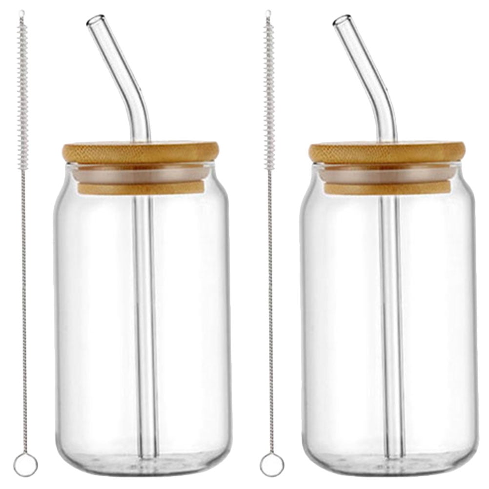 MLINS 2 Sets of Drinking Glasses With Bamboo Lids Beer Can Glass With ...