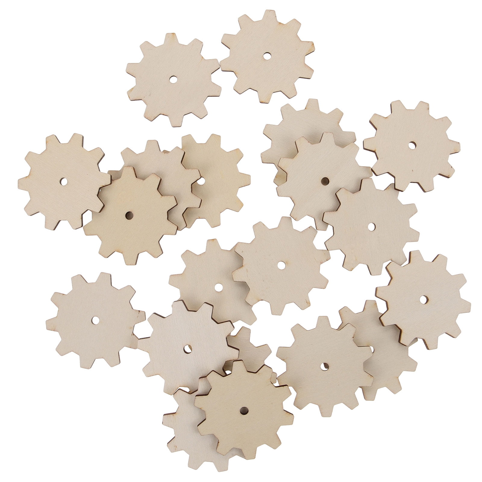 MLINS 20 Pcs Wood Gear Cutouts Creative Wooden Thin Key Crafting Beige ...