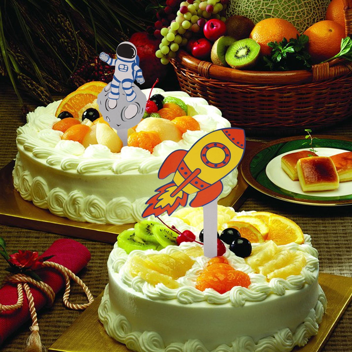 MLINS Pcs Rocket Cake Card Insert Paper Toppers Theme Party Decorations ...