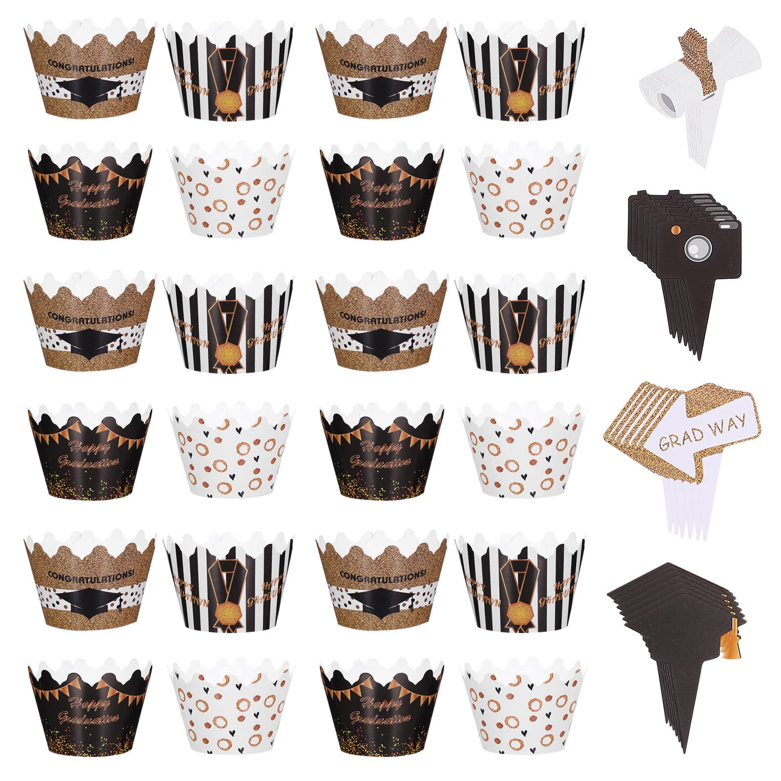 FELTECHELECTR Graduation Cake Decor Paper Rims Assorted Color 24 Sets ...