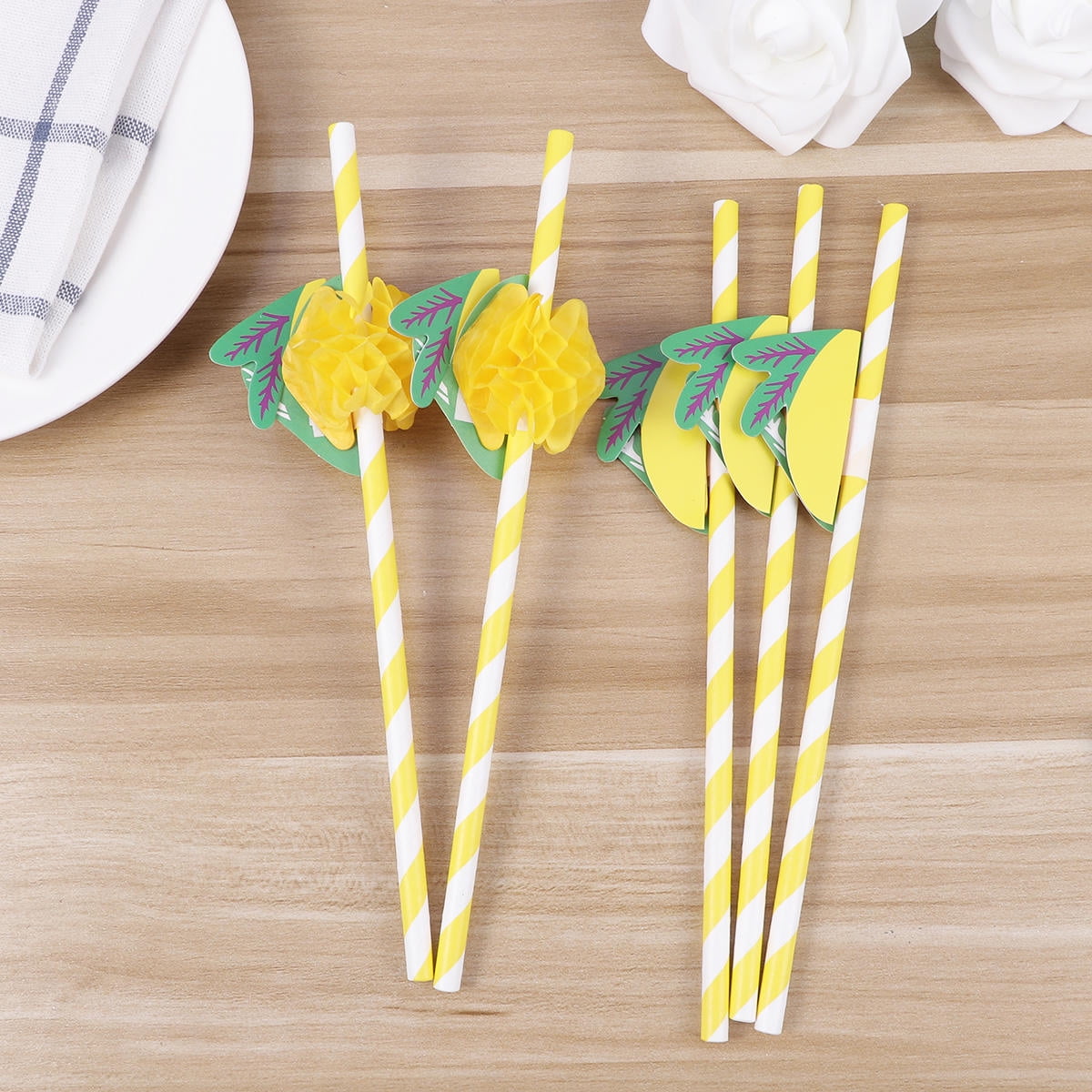 MLINS 25pcs Disposable Straws Lemon Honeycomb Ball Drinking Straws ...