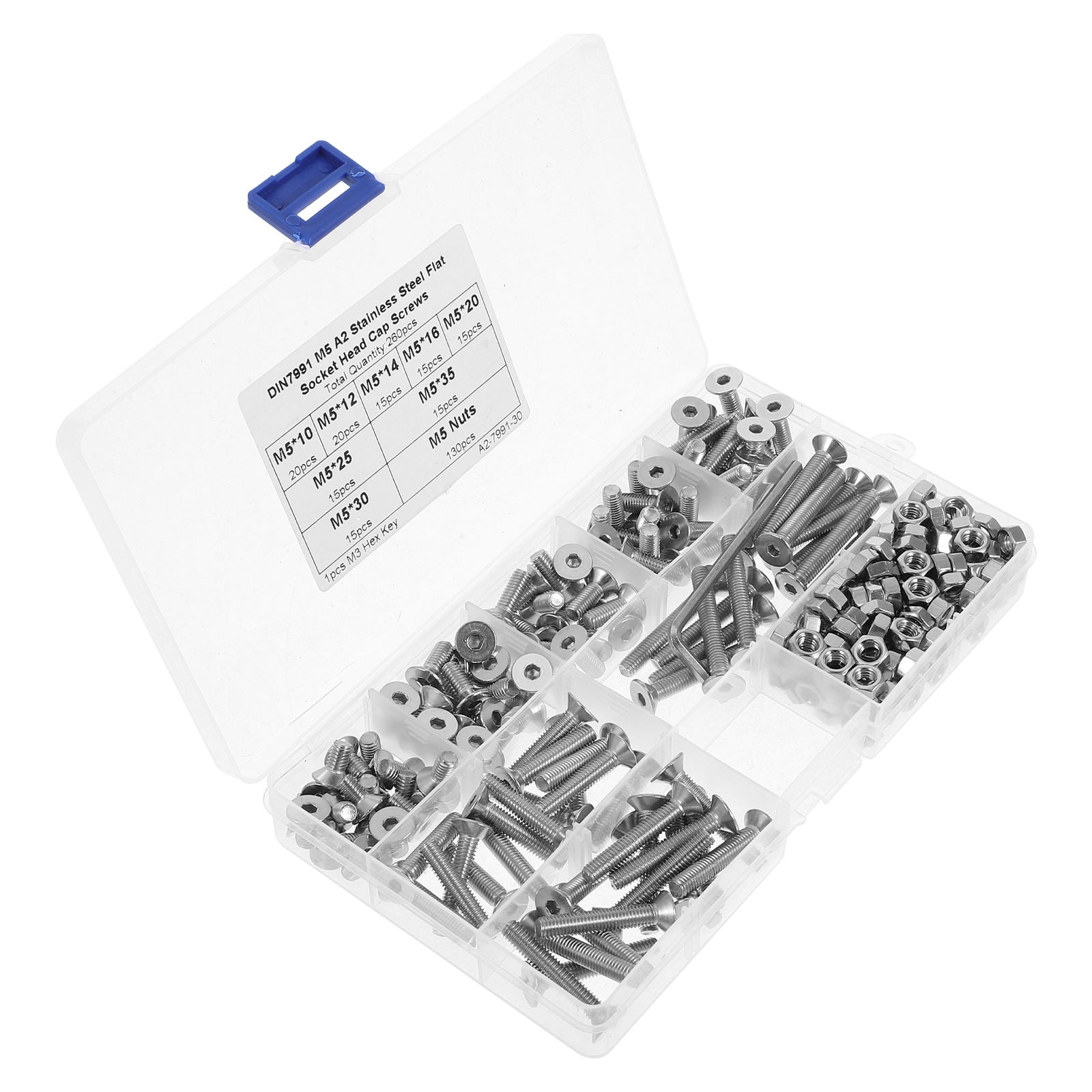 MLINS 260pcs Assortment Kit M5 Countersunk Bolts And Nuts Kit With Hex ...