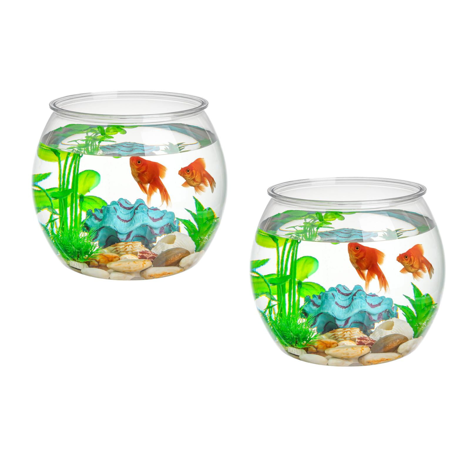 MLINS 2pcs Clear Fish Bowl Small Plastic Aquarium Goldfish Tank Desktop ...