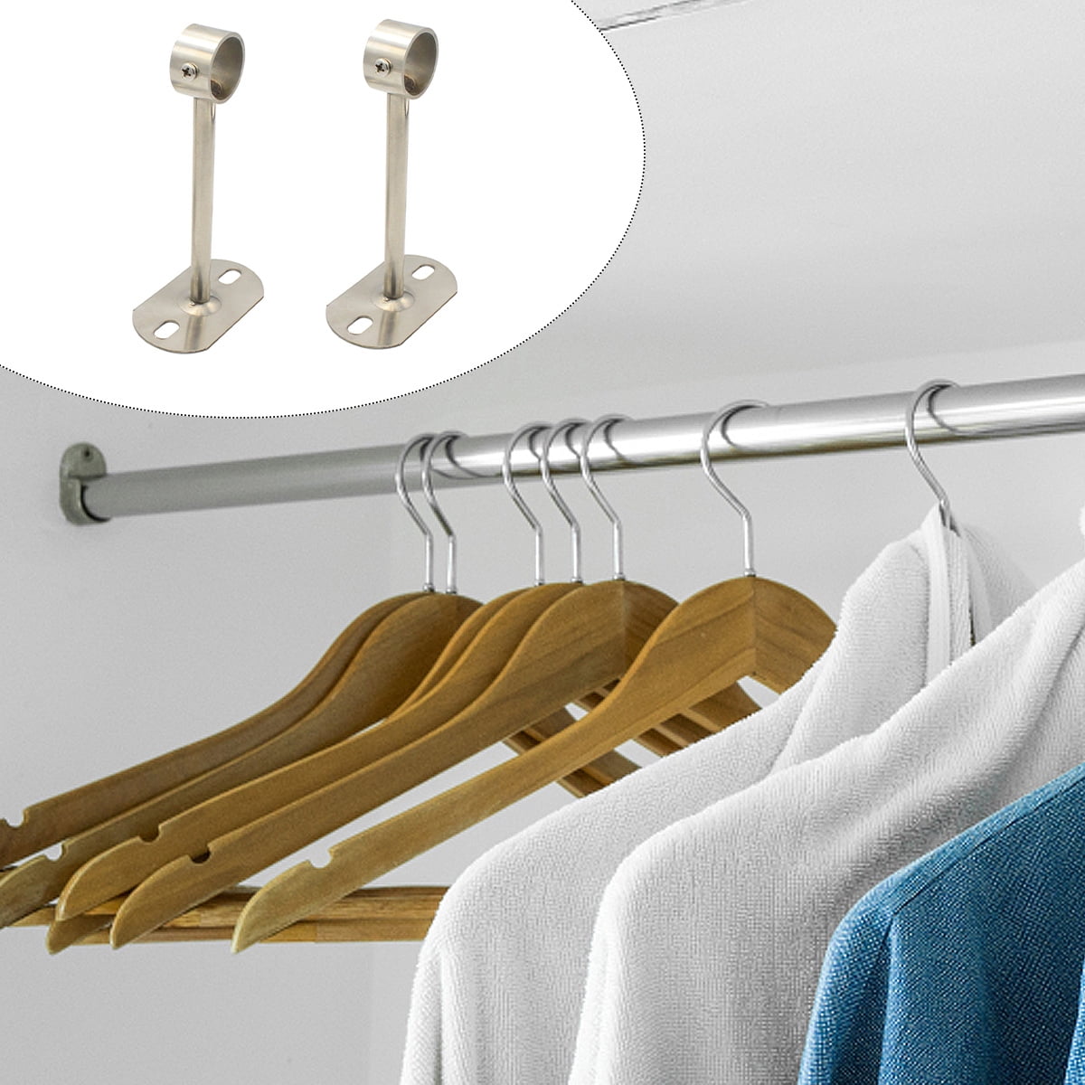 MLINS 2pcs Closet Rod Brackets Stainless Steel Shower Curtain Rod ...