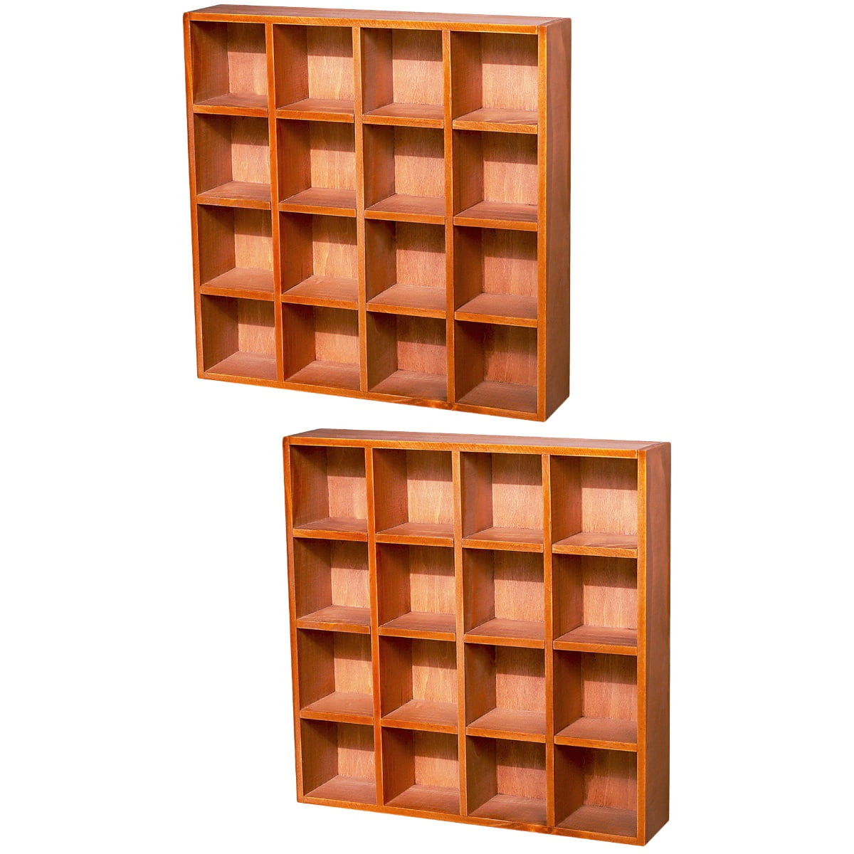 MLINS 2pcs Freestanding Wood Shadow Box Shelf 16 Grids Rustic Wood ...