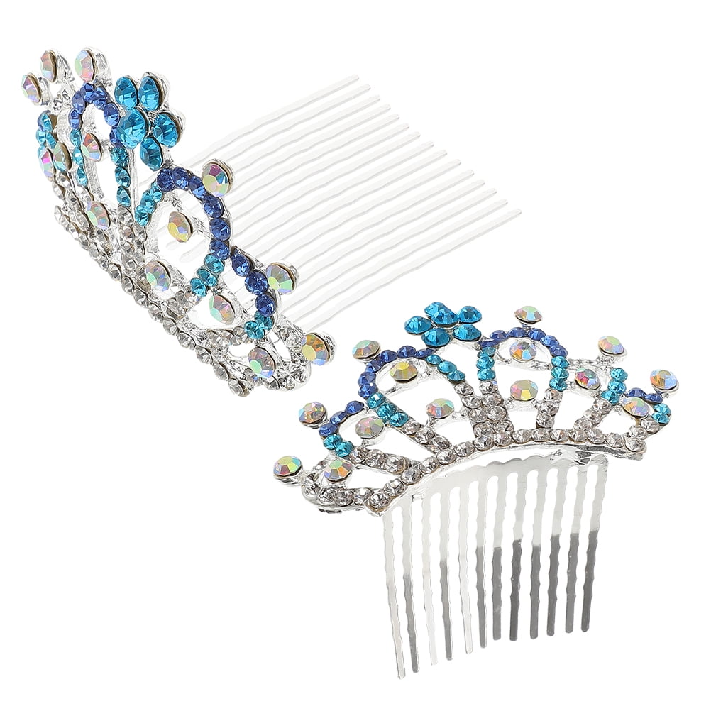 MLINS 2pcs Gradient Color Rhinestone Crown Hair Comb Princess Tiara ...