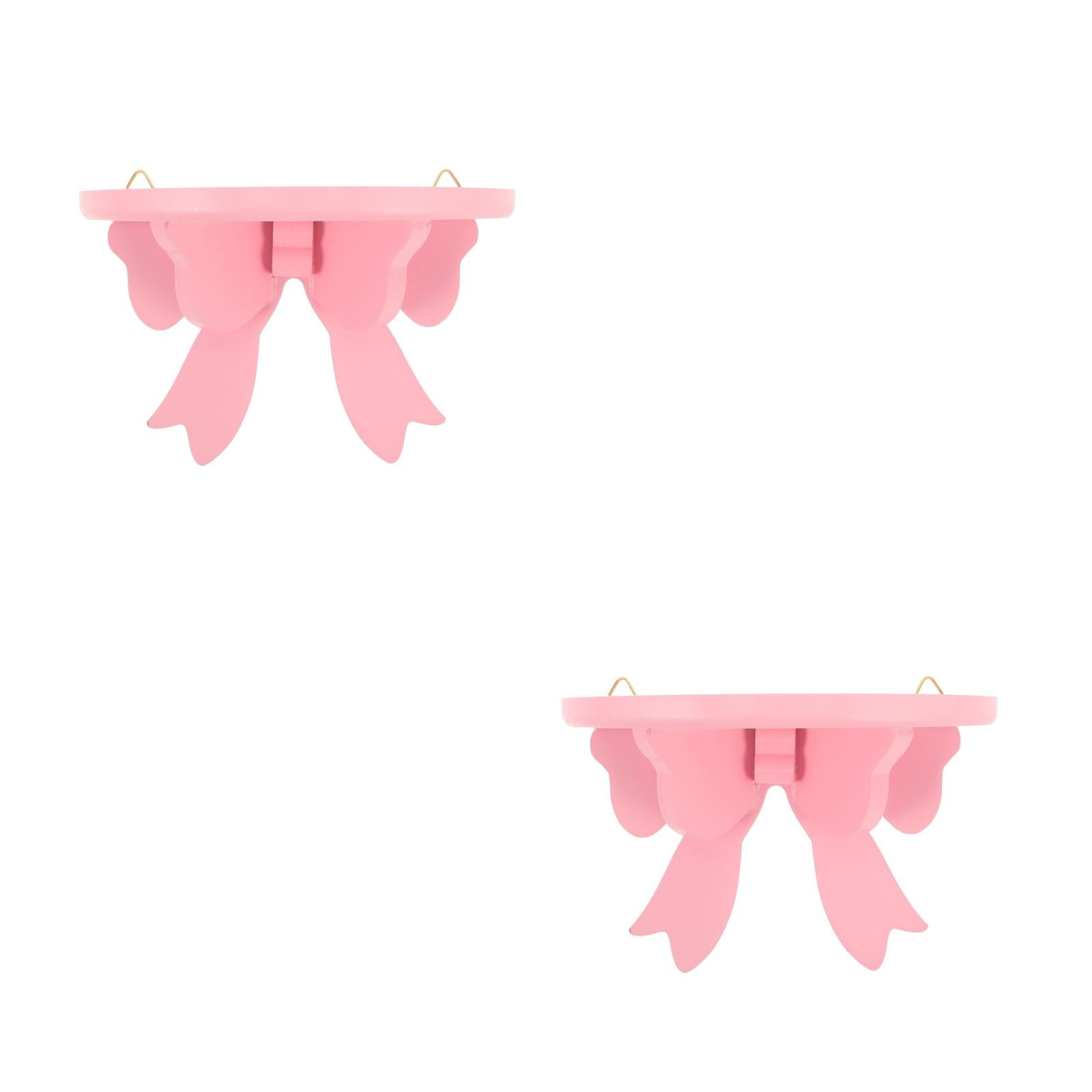 MLINS 2pcs Kawaii Wooden Bow Shelf Cute Pink Wall Mounted Floating ...
