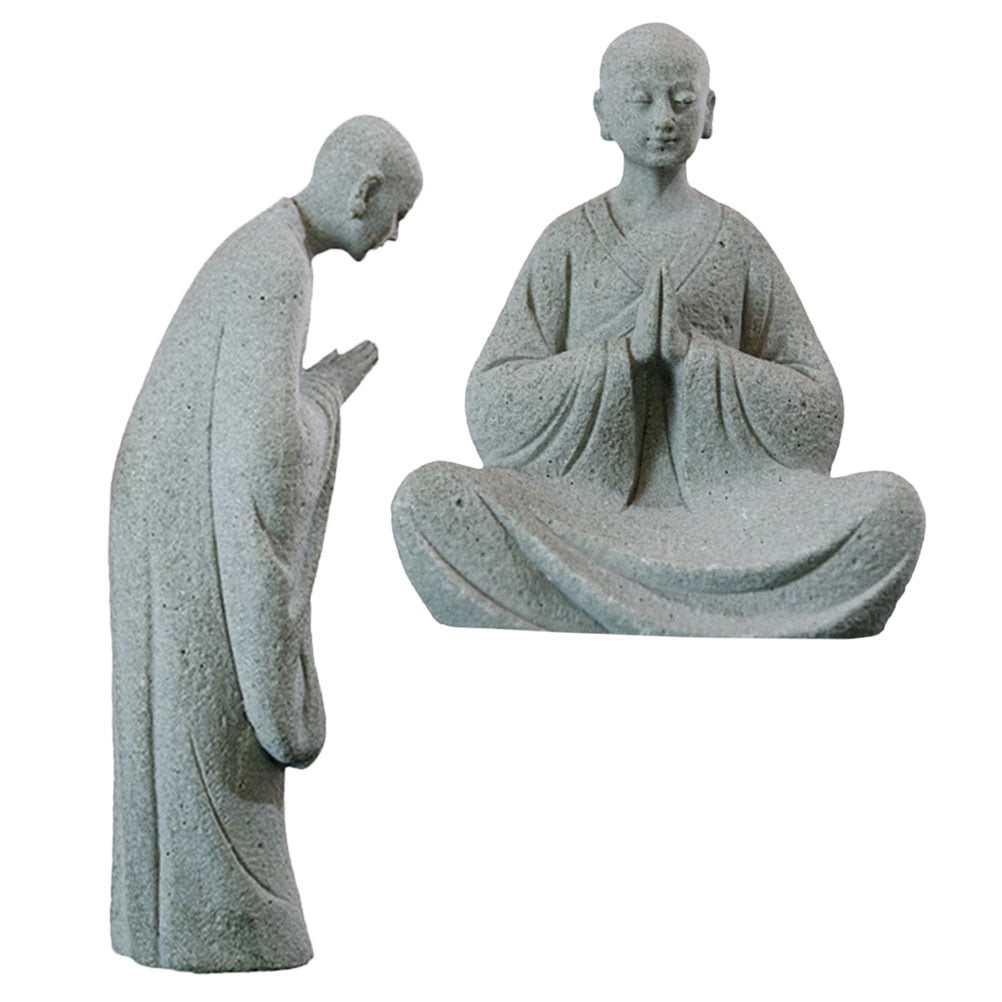MLINS 2pcs Monk Statue Stone Monk Figurines Stone Monk Sculptures ...