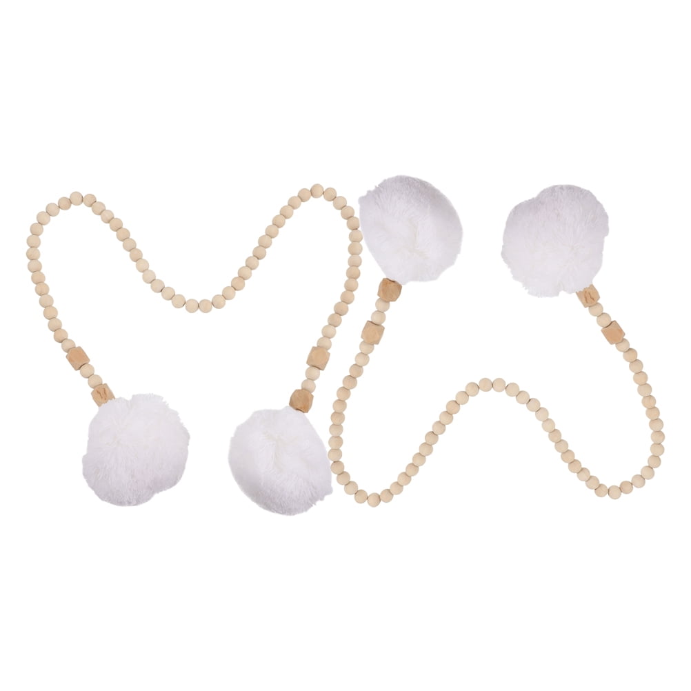 MLINS 2pcs Natural Wood Bead Garland With Pom Poms For Boho And ...