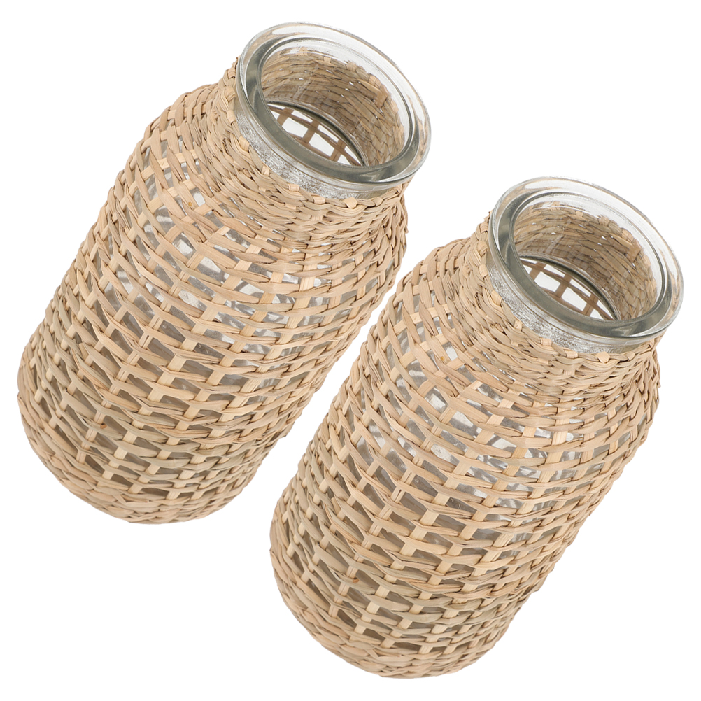 MLINS 2pcs Rustic Vase Glass Flower Vase Straw Woven Plant Pot Vase ...